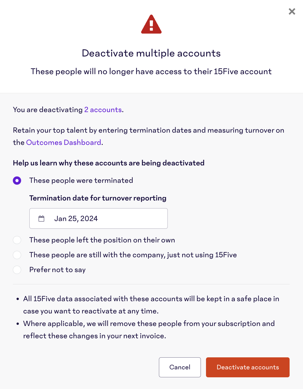 Deactivate a person's account – 15Five Help Center
